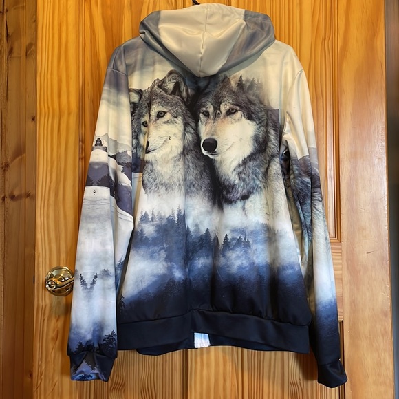 Tops | White Wolf Hoodie | Poshmark
